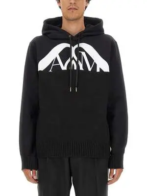 Alexander McQueen Logo Printed Drawstring Hoodie - Black
