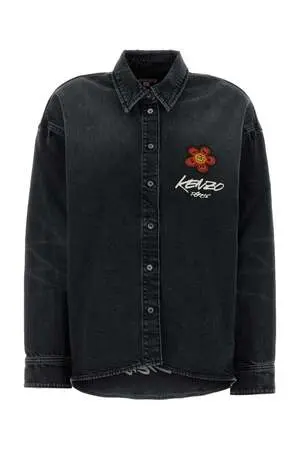 Kenzo 2000 Embroidered Japanese Denim Workwear Shirt - Black