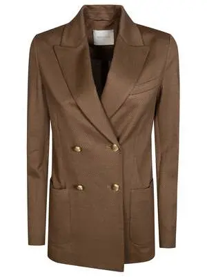 CIRCOLO 1901 Double-breasted Jacket In Fabric Weft Linen-cotton - Marrone