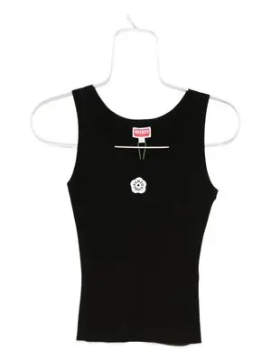Kenzo Floral Embellished Sporty Ribbed Top - Black
