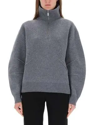 Helmut Lang Merino Wool Half-zip Mock Neck Sweater - Grey