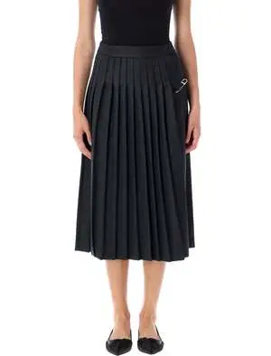 Prada Pleated Wool Flannel Midi Skirt With Safe-pin Detail