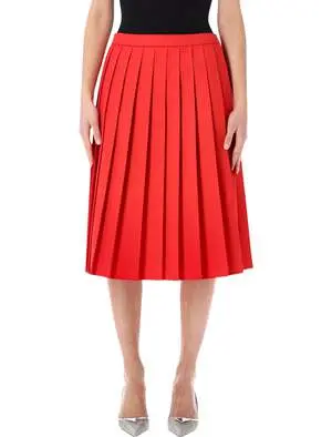 Prada Pleated Gabardine Midi-skirt - Red