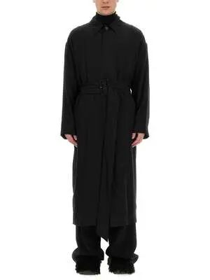 Balenciaga Double-breasted Belted Suede Trench Coat - Black