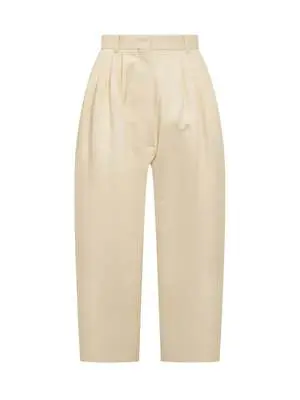 CALCATERRA Pleated Cotton Blend Trousers - Ecru