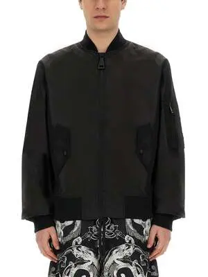 Versace Logo Bomber Jacket With Long Sleeves - Black