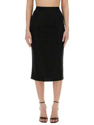 Versace Crystal Embellished Midi Skirt - Black