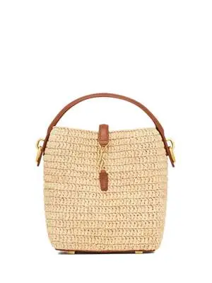 Saint Laurent Raffia Mini Bucket Bag With Bronze Hardware - Beige