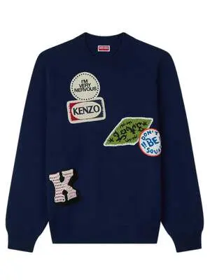 Kenzo Embroidered Badge Crew Neck Sweater - Blue