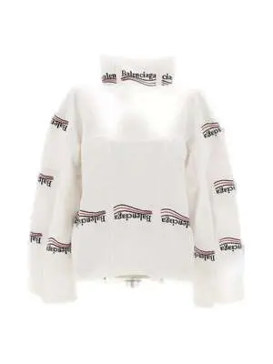 Balenciaga Ribbed Turtleneck With Logo Print - White