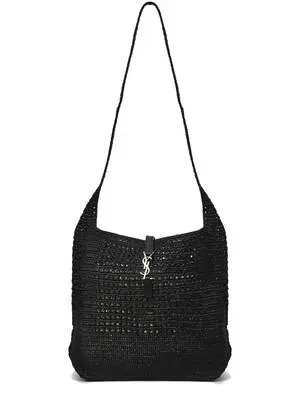 Saint Laurent Raffia Shoulder Bag With Intertwined Initials - Black