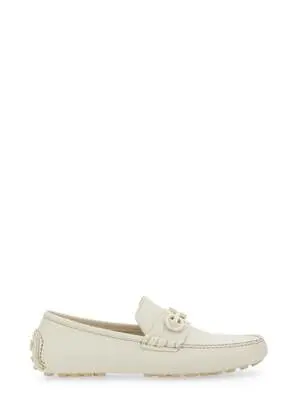 FERRAGAMO Leather Moccasins With Gancini Ornament - White