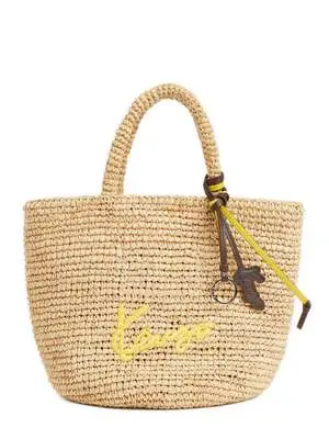 Kenzo Mini Raffia Handbag With Drawstring Closure - Beige