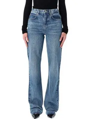 THE FRANKIE SHOP High-rise Straight-leg Jeans With Frayed Hem - Medium Wash