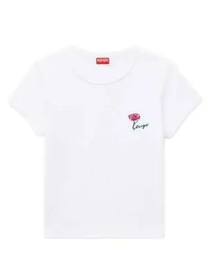 Kenzo Round Neck Signature Embroidered T-shirt - Bianco