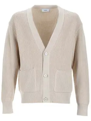 LARDINI Cotton Knit Cardigan With Patch Pockets - Beige