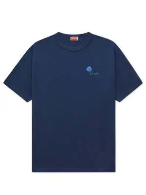 Kenzo Round Neck Graphic Tee In Medium - Blu