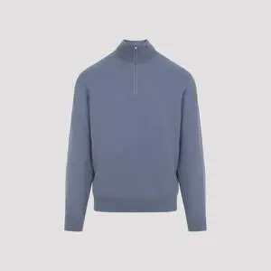 Ralph Lauren Purple Label Piqué-knit Wool Quarter-zip Sweater - Blue