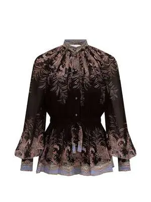 Zimmermann Printed Viscose Blouse With Self-tie Waist - Nero
