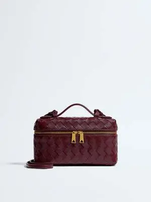 Bottega Veneta Mini Intrecciato Vanity Case With Removable Shoulder Strap - Rosso
