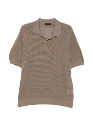 Tagliatore Cotton V-neck Polo Shirt For Short Sleeves - Brown