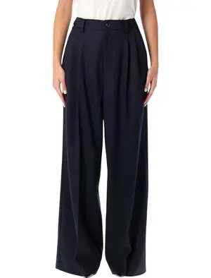 Soeur High-waisted Wide-leg Pleated Wool Trousers - Blue Nuit