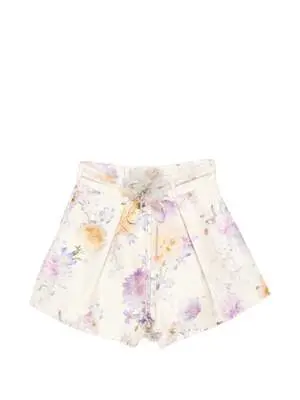 Zimmermann High-rise Pintuck Shorts With Floral Belt - Multicolor