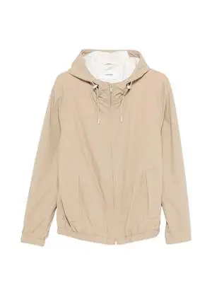 LARDINI Zip-up Jacket With Drawstring Hood - Beige