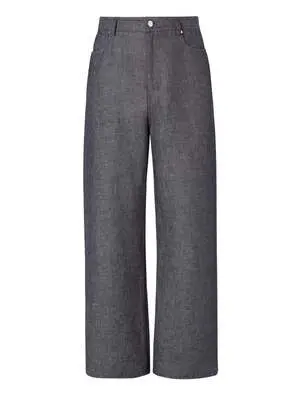 Fendi Wide Leg Linen Cotton Silk Blend Pants - Navy