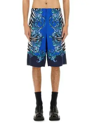 Versace Barocco Print Viscose Mini Shorts - Blue