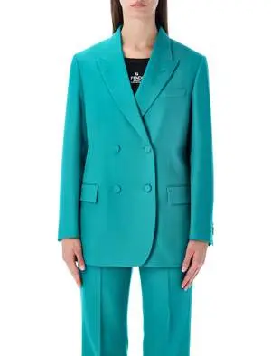 Fendi Double-breasted Wool Blazer - Turquoise