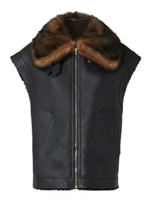 Fendi Fur-trimmed Leather Vest - Black