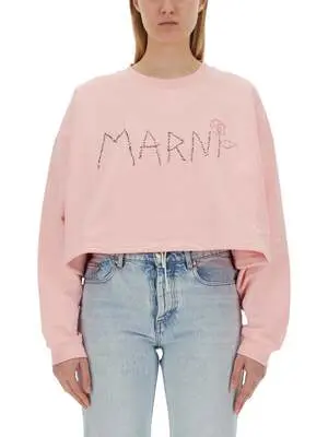 Marni Cropped Sweatshirt With Logo Detail - Pink
