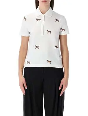 Thom Browne Short Sleeve Horse Embroidered Polo Shirt - White