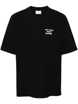 Drole De Monsieur Ribbed Neckline T-shirt With Contrasting Slogans Size - Nero