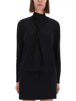 Versace Long Sleeve Draped Mock Neck Shirt