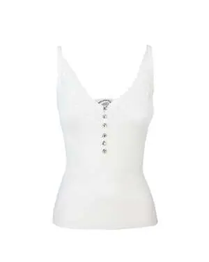 SELF-PORTAIT Self-portrait Lace Trim Rib Knit Top - White