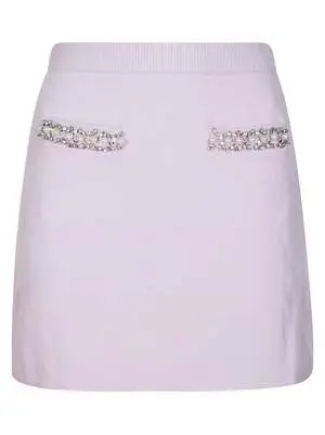 SELF-PORTRAIT Crystal Trim Knit Skirt - Viola