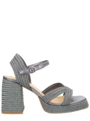 CastaÑer Interwoven Metallic Slingback Platform Sandals With Block Heel - Silver