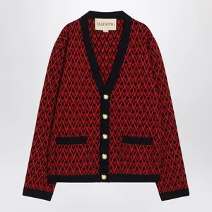 Valentino Garavani Virgin Wool Jacquard Cardigan - Red