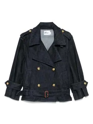 SELF-PORTRAIT Oversized Belted Cotton Blend Jacket - Blue