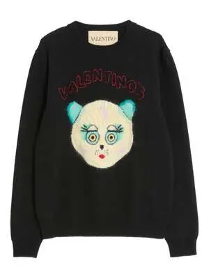 Valentino Garavani S Sweater Knit With Cat Design - Nero