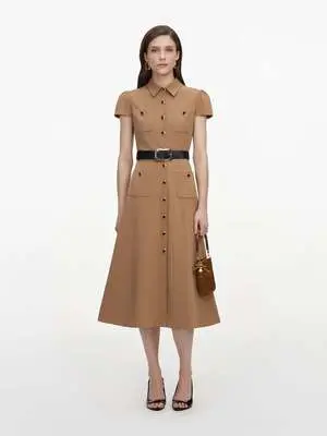 SELF-PORTRAIT Button-down Mini Dress With Removable Belt And Functional Pockets - Beige