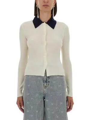 SELF-PORTRAIT SELF-PORTRAIT Merino Wool Cardigan With Contrast Collar Ivory