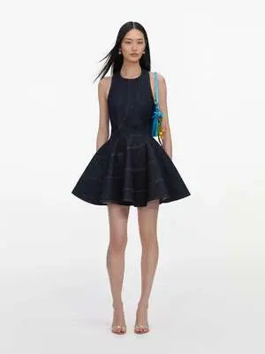 SELF-PORTRAIT Backless Mini Skater Dress With Exposed Zip Closure - Blu