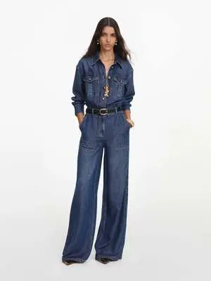 SELF-PORTRAIT Blue Denim Jumpsuit With Belt