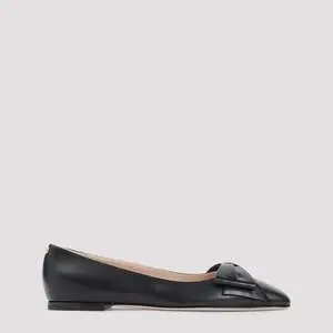Valentino Garavani Bow Detailing Leather Ballerina Flats - Black