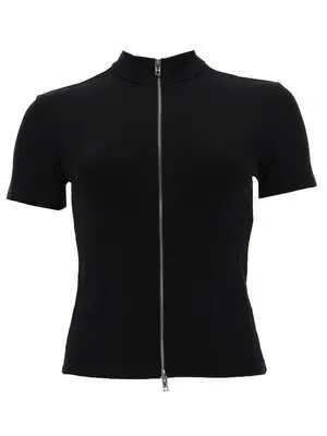 Alexander Wang Short Sleeve Mock Neck Zip-up Top - Black