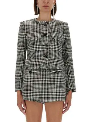 SELF-PORTRAIT Embellished Houndstooth Cropped Jacket - Multicolour