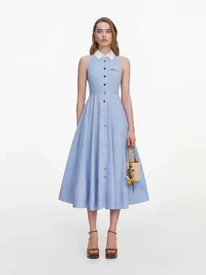 SELF-PORTRAIT Striped Button-front Midi Dress - Azzurro